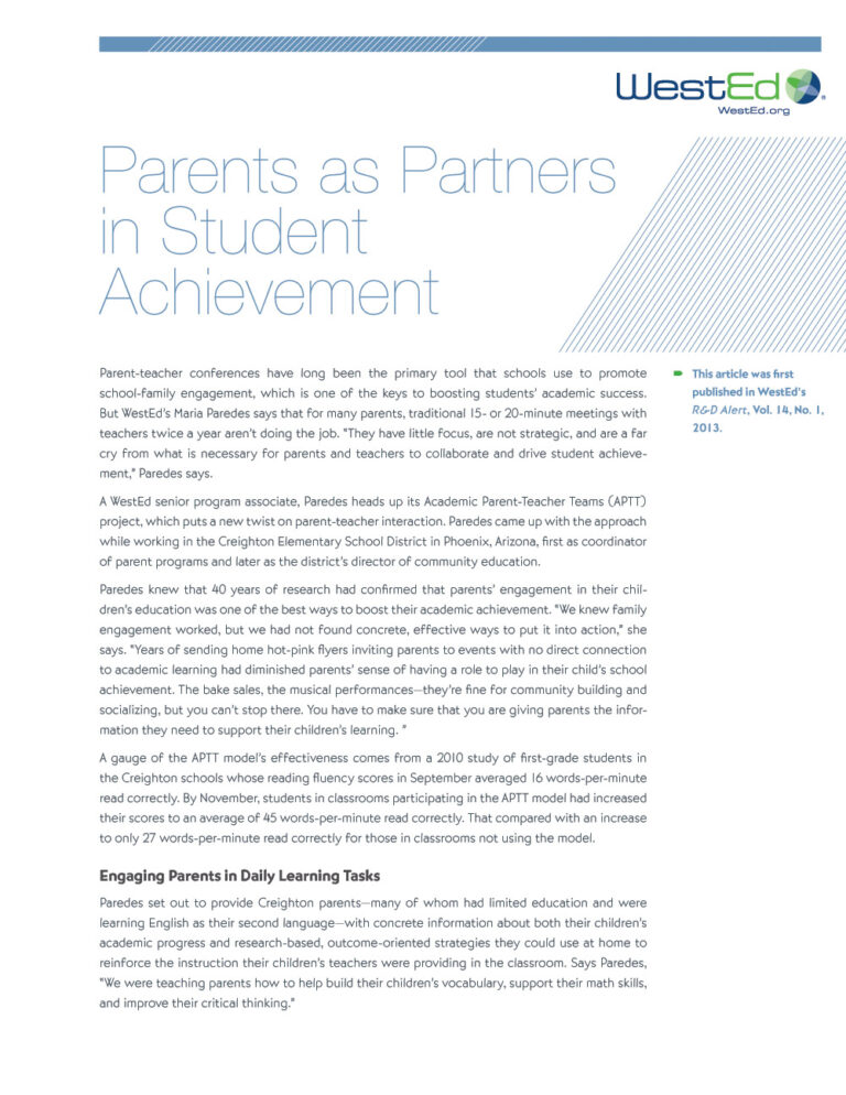 Parents as Partners in Student Achievement – WestEd