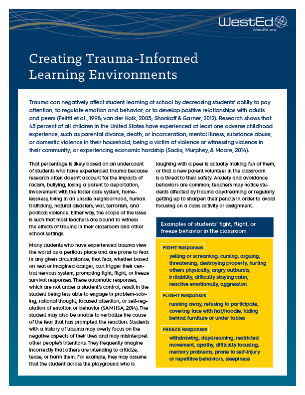 Creating Trauma-Informed Learning Environments – WestEd