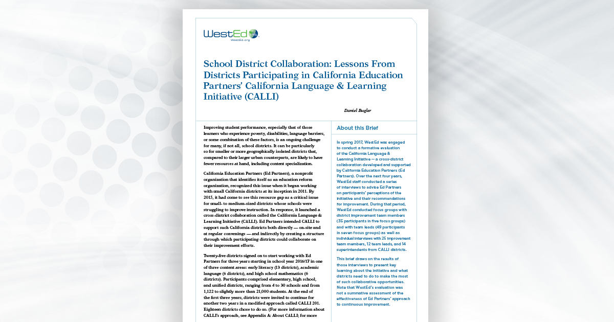 School District Collaboration: Lessons From Districts Participating in ...