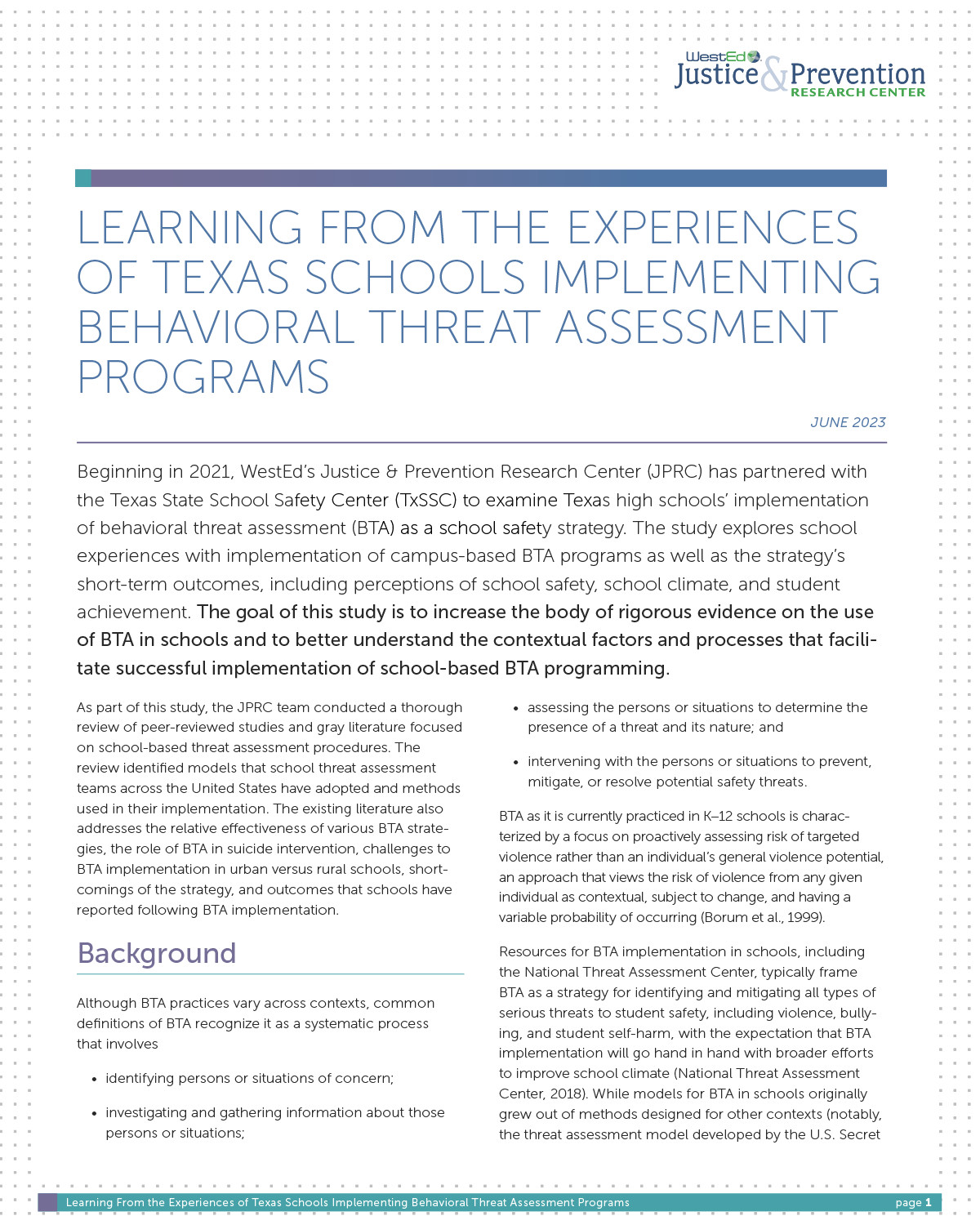 Learning From the Experiences of Texas Schools Implementing Behavioral Threat Assessment ...