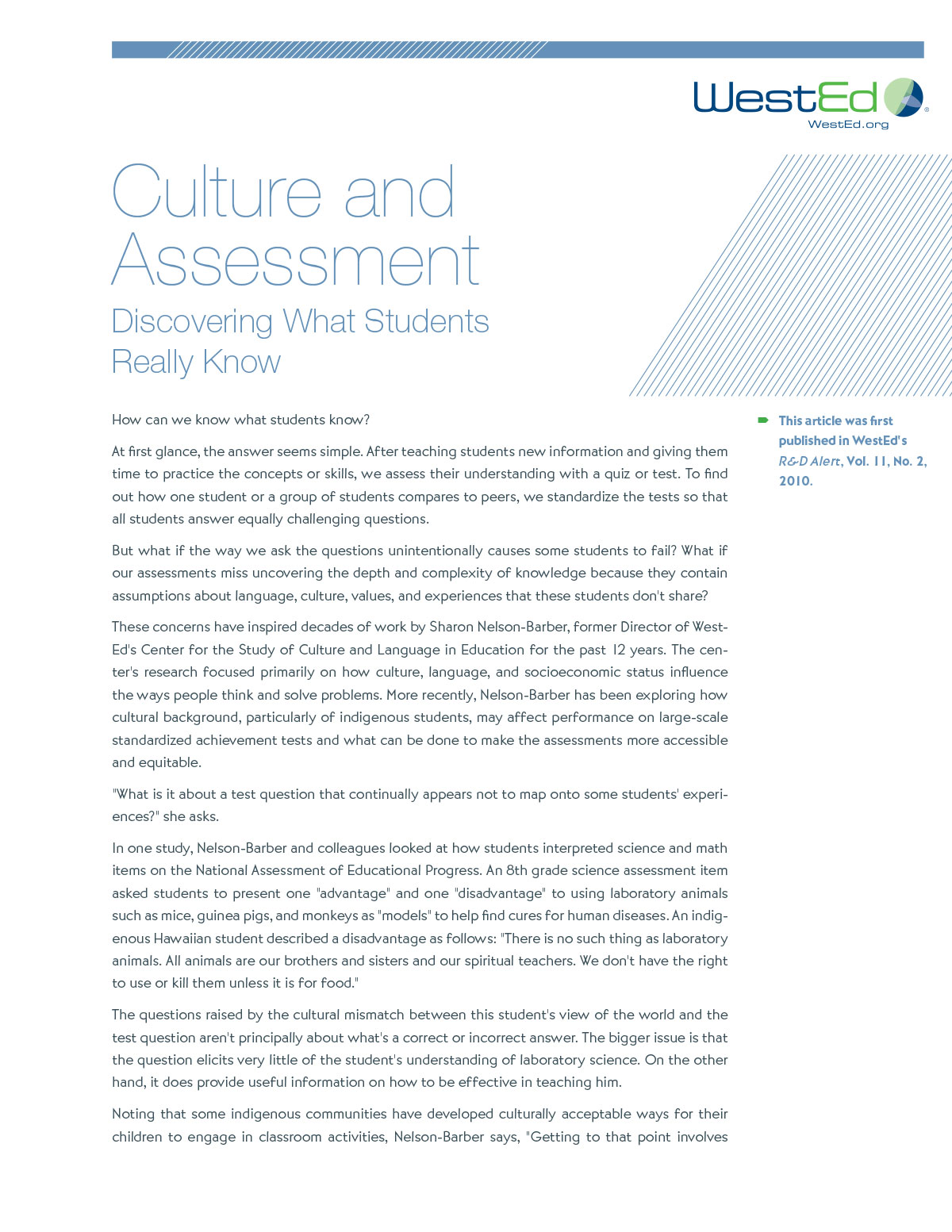 Culture and Assessment: Discovering What Students Really Know – WestEd