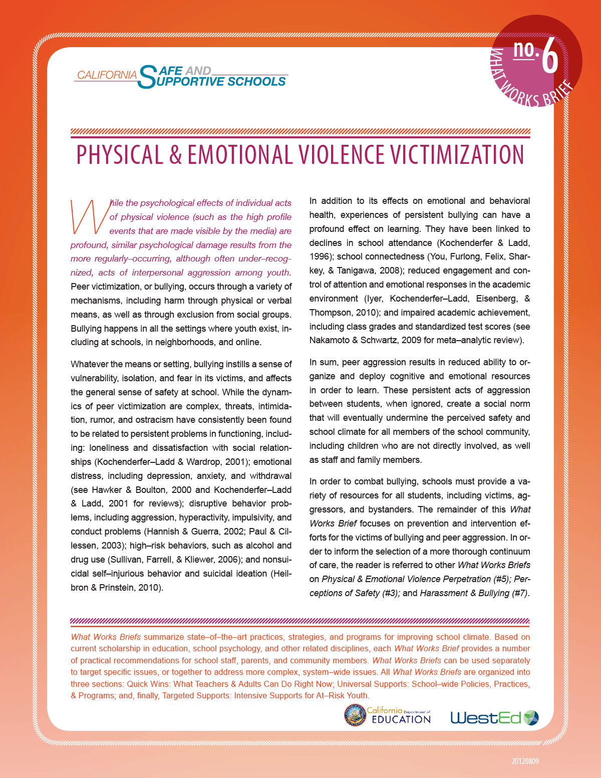 What Works Brief #6: Physical and Emotional Violence Victimization – WestEd
