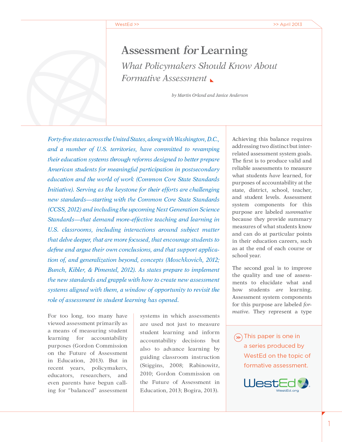 Assessment for Learning: What Policymakers Should Know About Formative ...