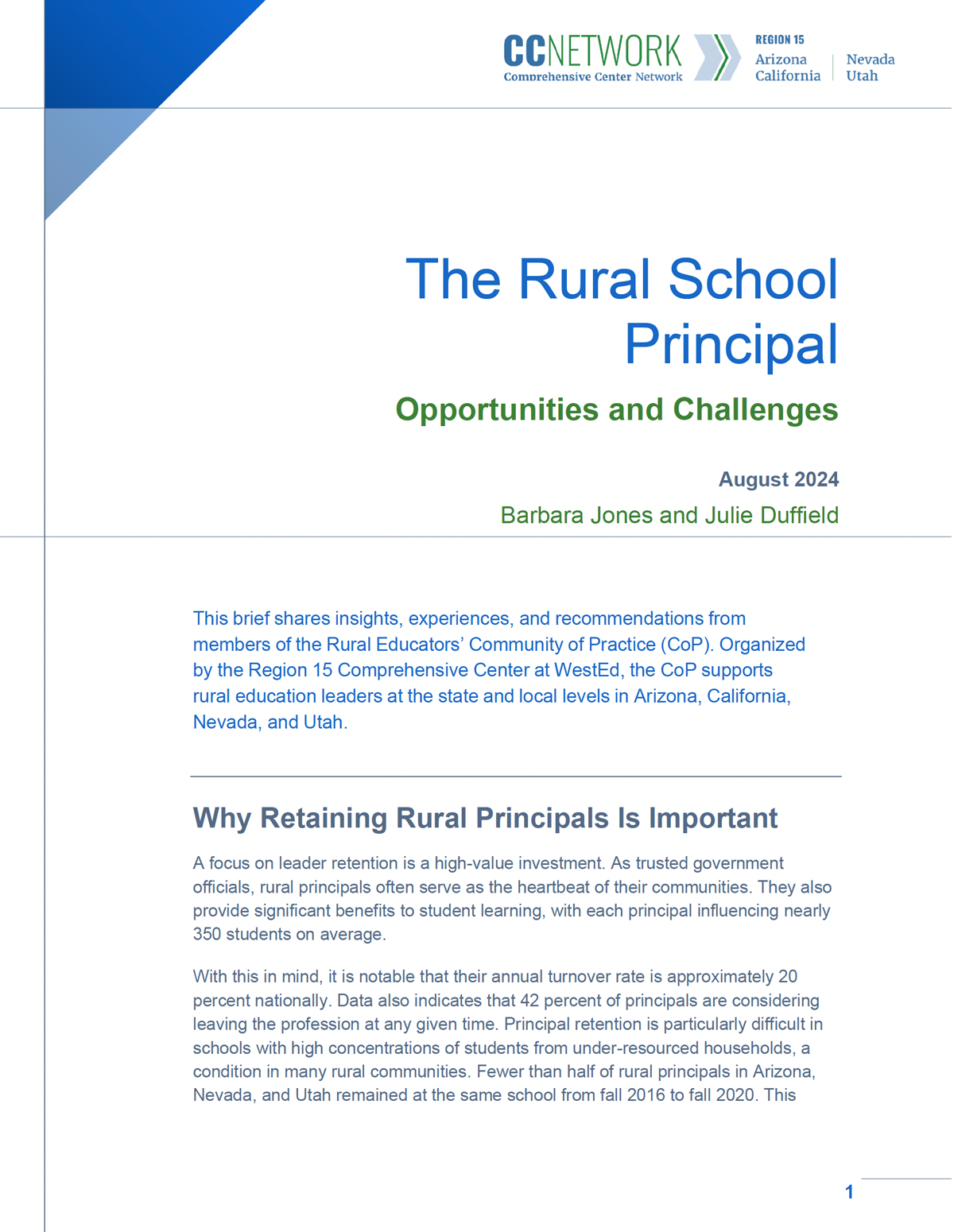 The Rural School Principal: Opportunities and Challenges – WestEd
