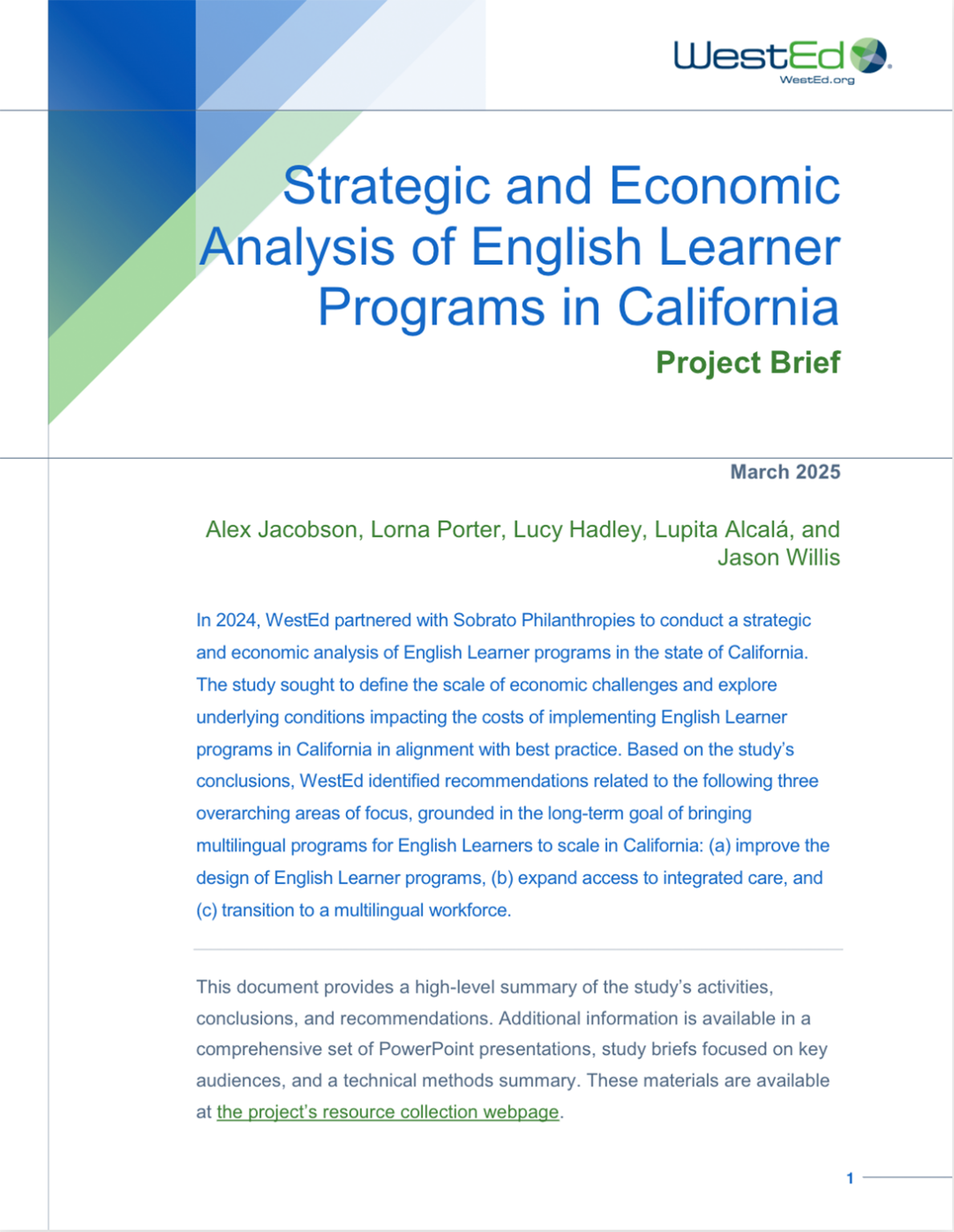Strategic and Economic Analysis of English Learner Programs in California: Project Brief – WestEd